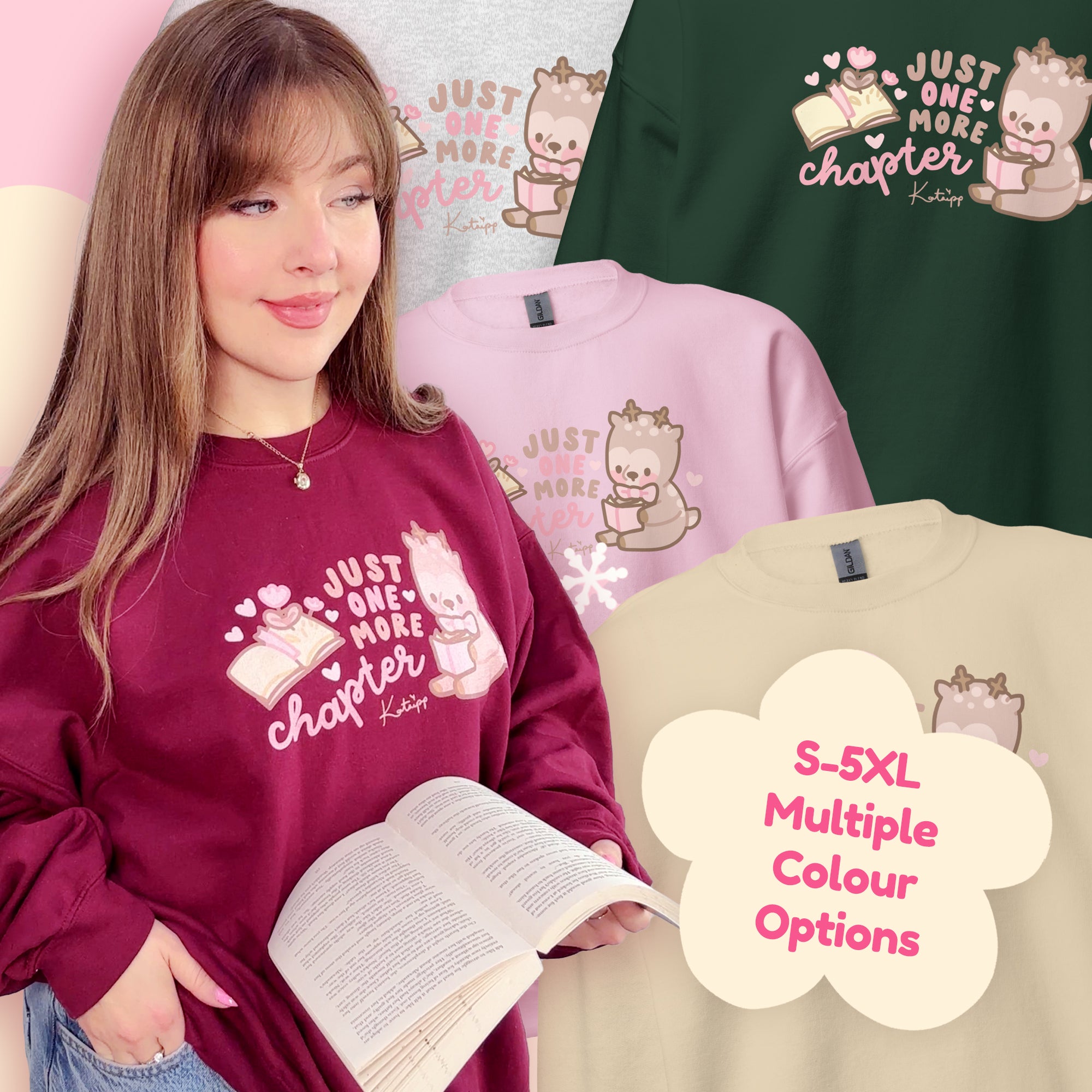 Just One More Chapter Kawaii Bookish Sweatshirt | Cozy Reader Gift & B – Katnipp Studios