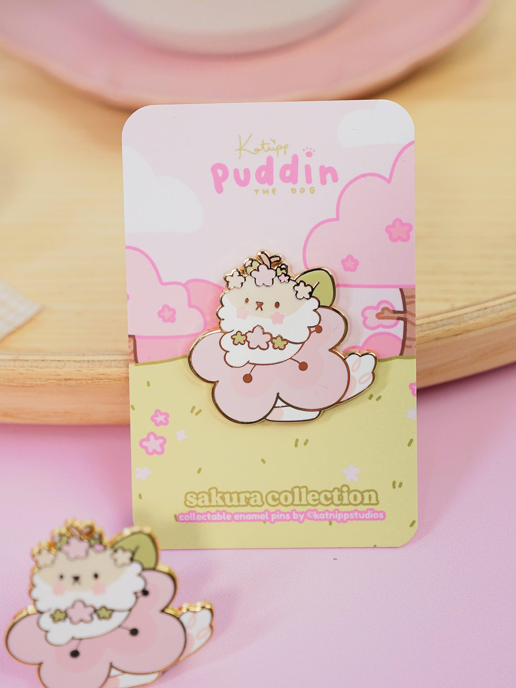 Kawaii Sakura Puddin the Dog Enamel Pin – Katnipp Studios